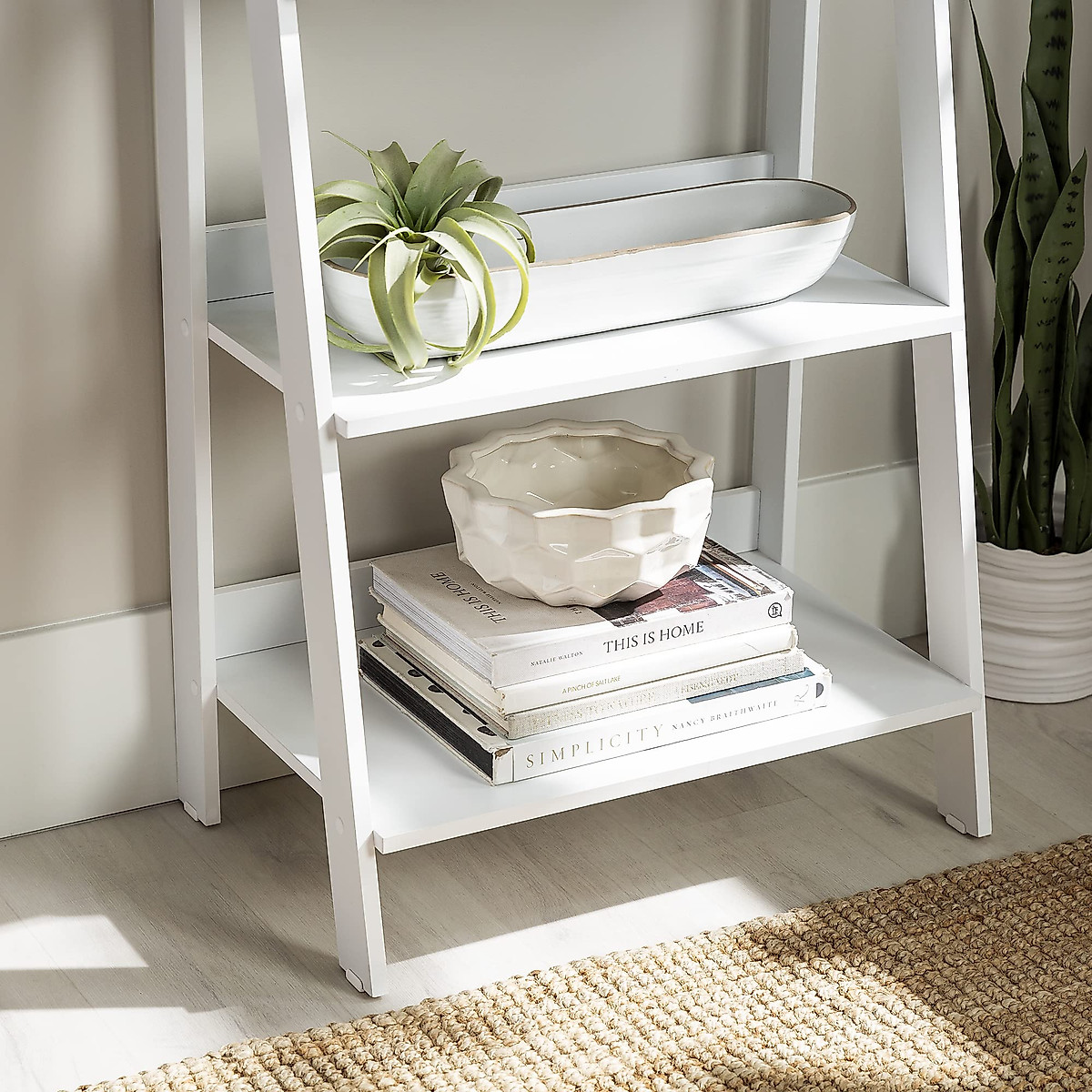 Walker Edison Sophia Modern 4 Shelf Ladder Bookcase , 55 Inch, White