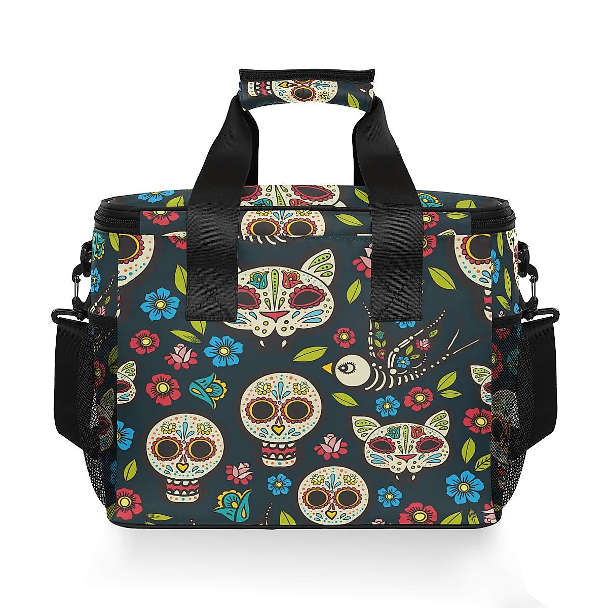 ALAZA Mexico Sugar Skull Cat Floral Large Cooler Insulated Picnic Bag Lunch Box for Adult Men Women