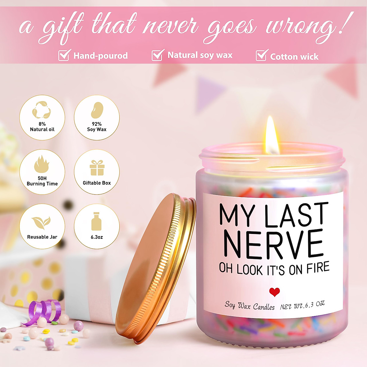 Birthday Gifts for Women My Last Nerve Candle Gifts for Women, Funny Gifts for Women Best Friends Gifts for Her, Him, Girlfriend, Mom, Sister