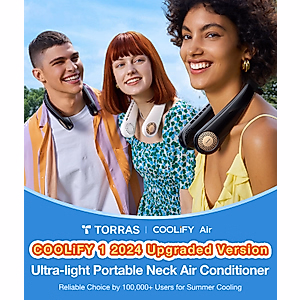 TORRAS [COOLiFY Air・2024 Upgrade Neck Air Conditioner, Ultra-Light Portable Neck Fan Rechargeable, Personal Cooling Device Neck Fans that blow cold air with 3 Modes Fan/Cooler/Heat, White
