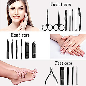 Manicure Set Pedicure Kit Nail Clippers - Professional Grooming Kit High Precision Stainless Steel Nail Cutter Nail File Sharp Nail Scissors and Clipper Fingernails with Portable stylish case (Black)
