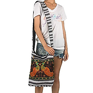 Hobo Shoulder Bag Messenger Casual Everyday Large Hippie Market Thick Functional (Black White)