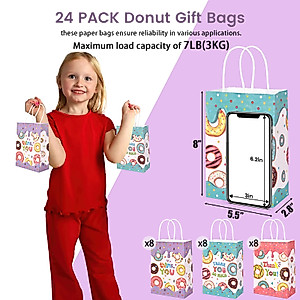 VGOODALL 24PCS Donut Gift Bags, 5.5" x 2.8" x 8" Paper Bags Thank You Gift Bags with Handles Party Favor Bags Goodie Bags for Party Supplies Birthday Treat Bags