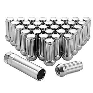 Lichamp 32pcs M14x1.5 Chrome Lug Nuts for Trucks, Partial Compatible with Ford F250 F350 Super Duty and Chevy Silverado 1500 2500 3500, Chrome Spline Turner with Cone Seat, A9SL