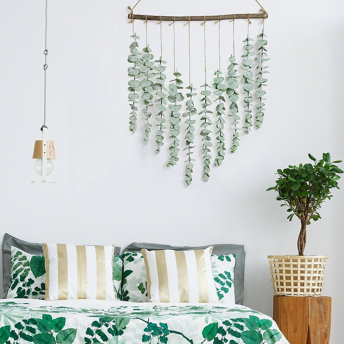 Bestjing Artificial Eucalyptus Wall Hanging Decor - Fake Eucalyptus Leaves Greenery Vines Wall Hanging Plants - Farmhouse Rustic Boho Decor for Bathroom Bedroom Livingroom Decorations