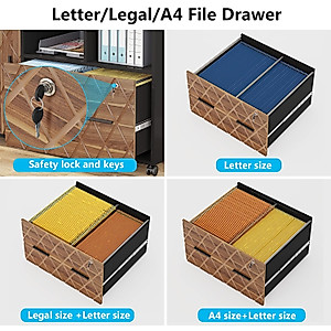 Tribesigns Large File Cabinet with Lock and Drawer, Modern Mobile Lateral Filing Cabinet Printer Stand Legal/Letter / A4 Size with Wheels and Storage Shelves for Home Office (Brown)