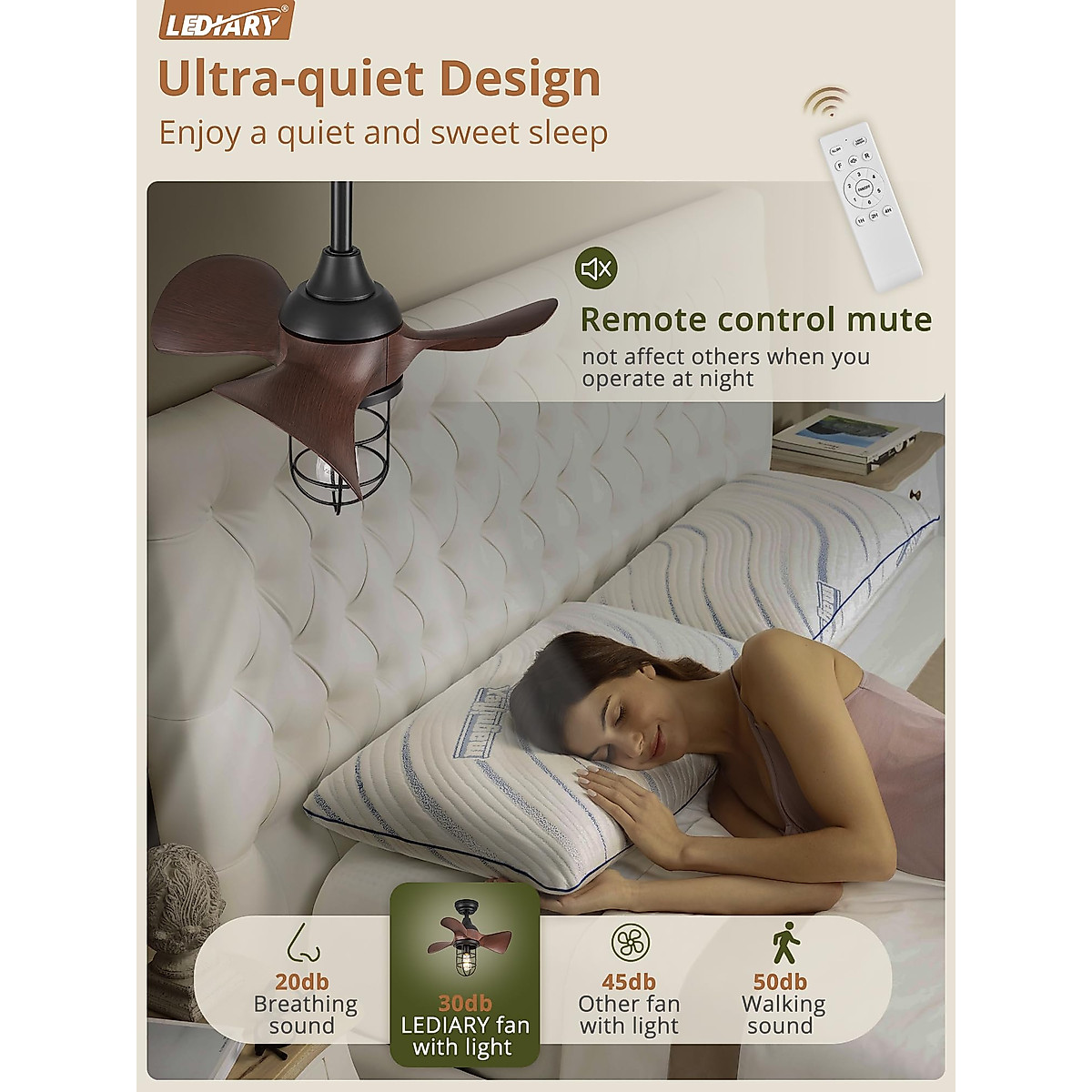 LEDIARY 23" Farmhouse Ceiling Fans with Lights - 6 Speeds Caged Ceiling Fan with Light, Small Ceiling Fan with Remote Control, Time Setting, 3 Reversible Blades for Indoor/Outdoor (Bulb Not Included)