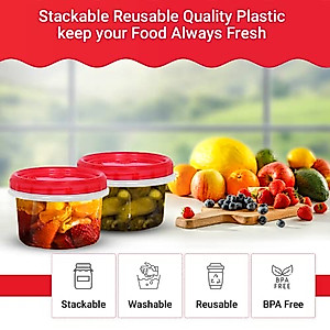 [Red - 12 Pk] Airtight Deli Containers with Lids Twist Lock Top Clear Food Storage for Meal Prep Snacks and Leftovers Freezer and Microwave Safe Stackable Leak-Resistant and 12 Pc. Set (16 Ounce)