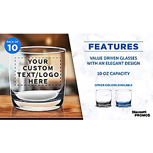 Custom Whiskey Glasses 10 oz Set of 10, Personalized Bulk Pack - Heavy Base Old Fashioned Glass, Perfect for Scotch, Bourbon, Whiskey, Cocktail - Clear