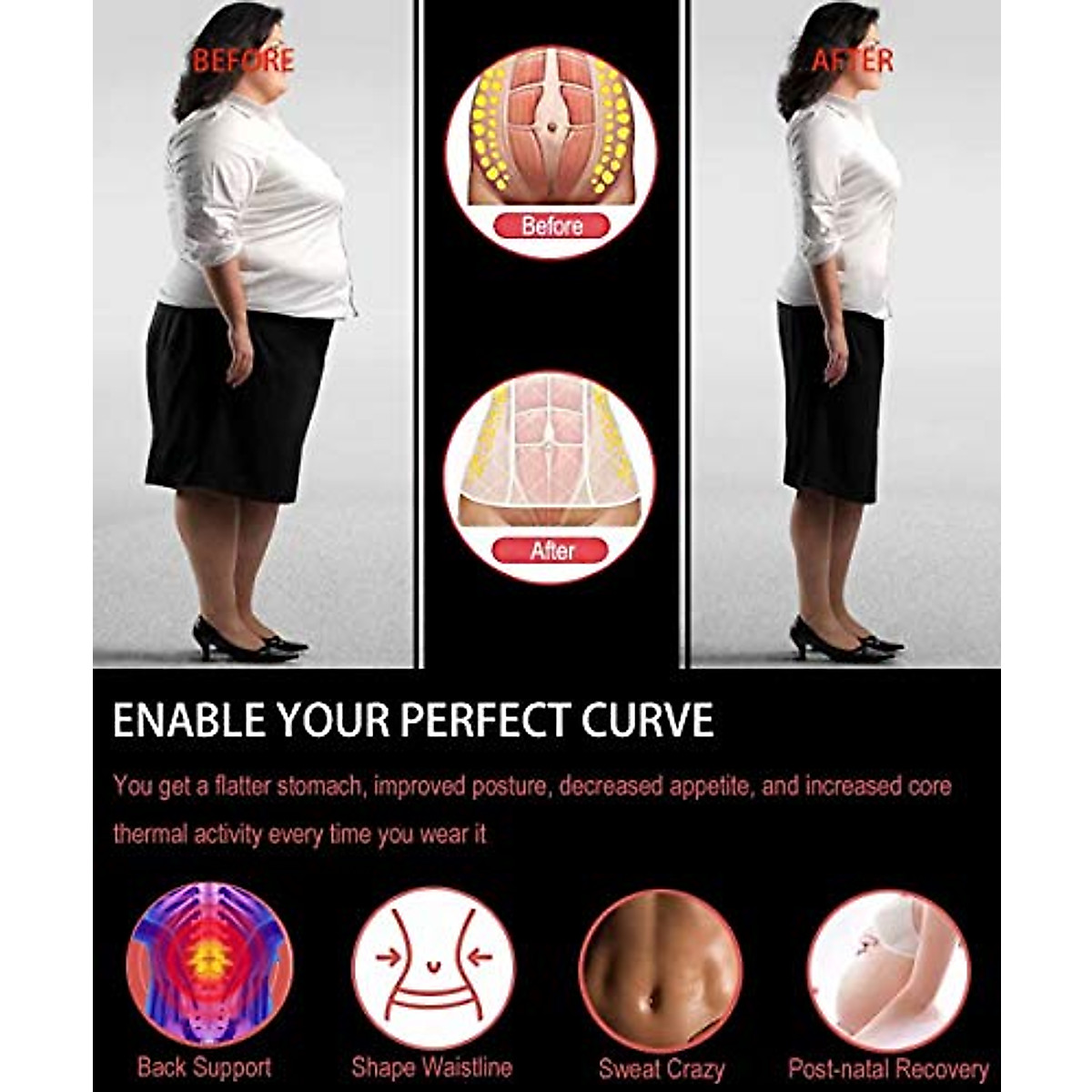 HOPLYNN Neoprene Sweat Waist Trainer Corset Trimmer Shaper Belt for Women, Workout Plus Size Waist Cincher Stomach Wraps Bands Black Medium