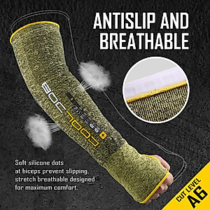 COOLJOB A6 Cut Resistant Sleeves with Thumb Hole for Gardening Pruning Pet Handling, 18” Protective Arm Cover for Men Women, Thin Skin Approved Work Protector for Gardener Farmer, Large, 1 Pair