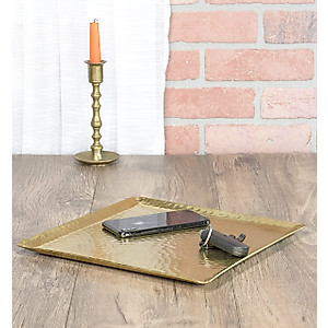 Red Co. 11.25 inch Square Large Gilded Aluminum Hammered Decorative Serving Tray