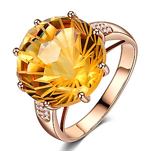 Kardy Amazing Women's Solid 14K Rose Gold Natural Citrine Gemstone Prong Diamond Wedding Engagement Ring Sets