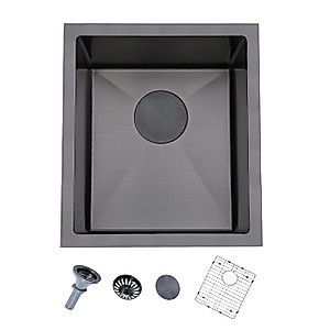 IKEBANA 15x17 Inch Black Bar Sink Undermount,Modern Kitchen Sink,Single Bowl Undermount Wet Bar Sink,Stainless Steel Small Prep Rv Kitchen Sink with Bottom Grid and Strainer,Undermount Sink