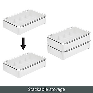 mDesign Plastic Stackable Eyeglass Case Storage Organizer with Hinged Lid for Unisex Sunglasses, Reading Glasses, Fashion Eye Wear, Protective Glasses, 5 Sections, Ligne Collection - 2 Pack - White