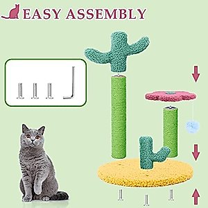 TNELTUEB Cat Scratching Post, Sisal Cat Scratching Post with 3 Different Height Poles and Hanging Ball Cat Interactive Toy for Tiny Kitten Cats Indoor Climbing Playing, Gift for Kitten