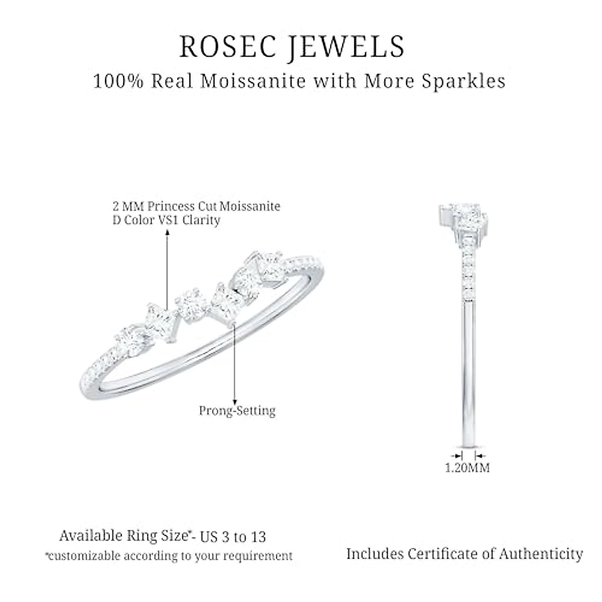 Moissanite Half Eternity Band Ring for Women, Certified Wedding Band Ring, D Color VS1 Clarity - With Jewelry Box, 14K White Gold, Size:US 11.00