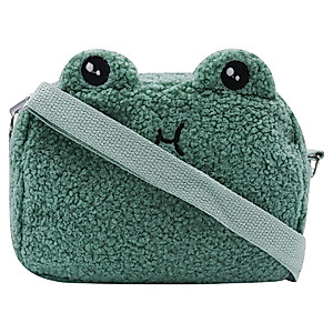 MOSSTYUS Cute Animal Plush Purse for Women kawaii Frog Purse for Girls Shoulder Handbag Crossbody Purse Messenger Bag,Green