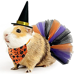 CooShou 3Pcs Guinea Pig Halloween Costume Small Animals Witch Hat Halloween Bandana Triangle Scarf for Guinea Pig Chinchilla