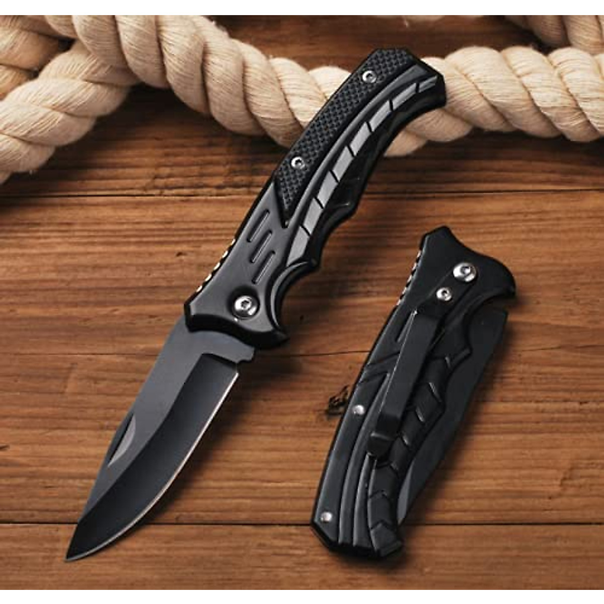Pocket Knife, Mini Folding Knife| Outdoor Knife, with Key Chain, for Leisure, Camping, Hiking, Picnic, Hunting and Emergencies, Gift for Men (Black)