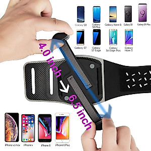 HANZIUP Running Armband for iPhone Xs Max XR X 8 7 6S Plus Samsung Galaxy S9 S8 Note 8 Google&More,Adjustable One-Hand Quick Lock Phone (w/CASE ON) Holder+Card Slot for Hiking Cycling Climbing (Gray)