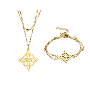 Witches Knot Bracelet For Women Stainless Steel Celtic Knot Wiccan Symbol Layered Bracelet Unique Charm Adjustable Double Layer Bracelet Jewelry Gifts (gold 3, Stainless Steel)