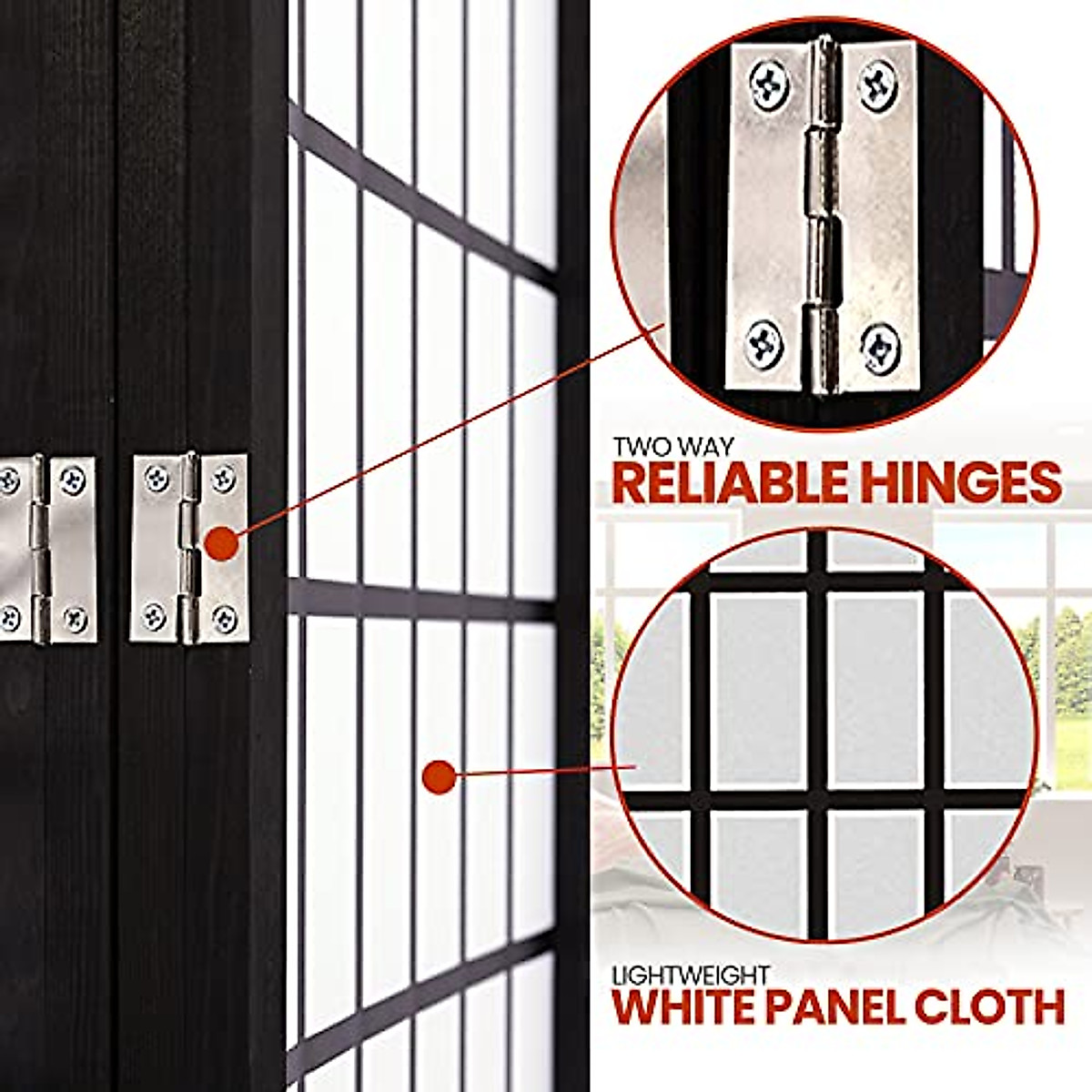 SereneLife Classic Japanese Screen Room Divider - Portable Freestanding Indoor Decorative 4-Panel Room Divider, Room Separator, Folding Privacy Screen, Dressing Area, Office - SereneLife SLRDD4