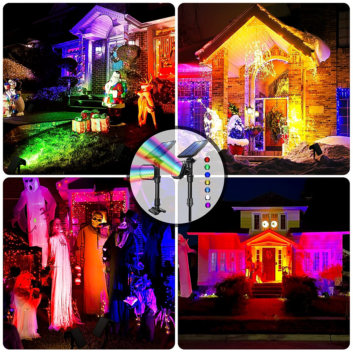 DBF 22 LED Solar spotlights Outdoor Waterproof, 7 Color Changing Solar Spot Lights Outdoor Solar Spotlight Landscape Lights, 600LM Solar Christmas Lights for Garden Yard Patio 2 Pack