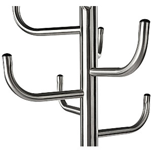 Displays2go Coat Racks with 8 Hooks, Weighted Base, Metal (Stainless Steel) – Brushed Silver Finish (CTHNGCRSV)