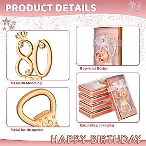 24 boxes of rose gold themed 80th birthday bottle openers favored for 80th anniversary wedding party gifts, 80th birthday party souvenirs or party decorations (80 shape)