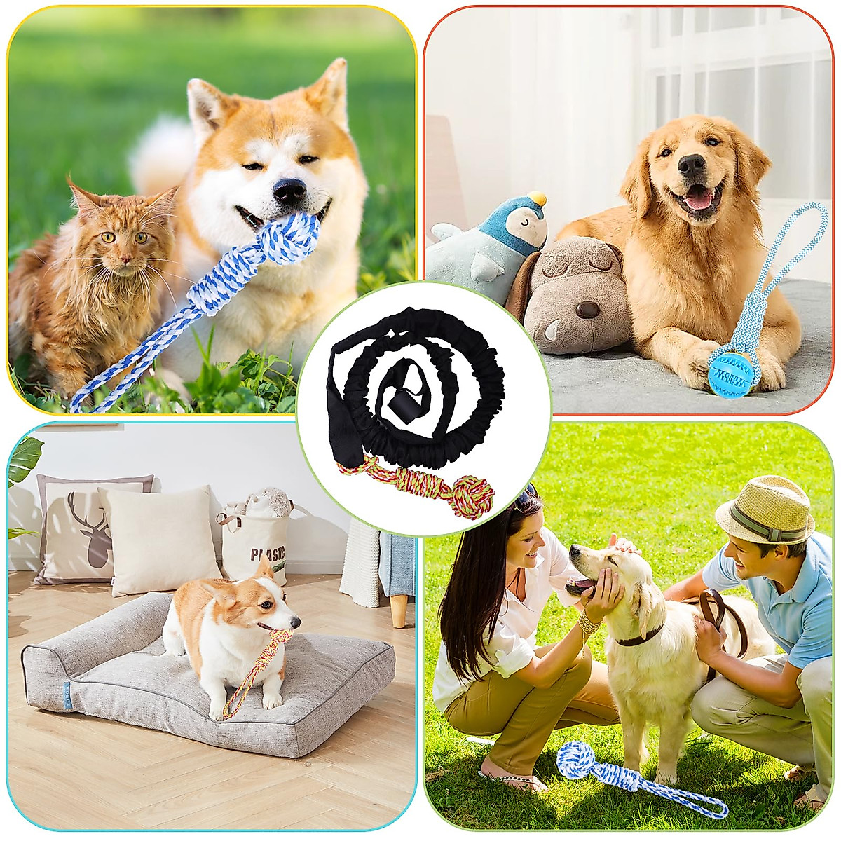 LovelyPaws Spring Pole Dog Rope Toys, Dog Interactive Hanging Tree Tug Toy Indoor and Outdoor with 3 Chew Toys for Dogs