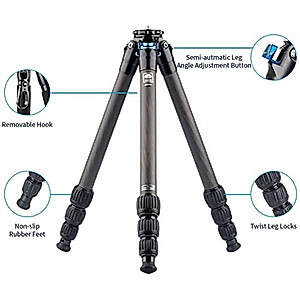 SIRUI AM-284 Travel Carbon Fiber Tripod, Professional Camera Tripod with 4-Section Legs, Twist Leg Locks, Detachable Metal Spikes, Loads up 33LB