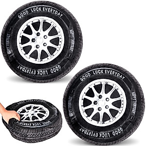 Meooeck 2 Pcs 15.7 Inch 3D Simulation Wheel Plush Pillow Car Tire Pillow Big Soft Chunky Tire Pillow Wheel Sofa Seat Toy for Boys Funny Bedroom Decor Race Car Party Gift