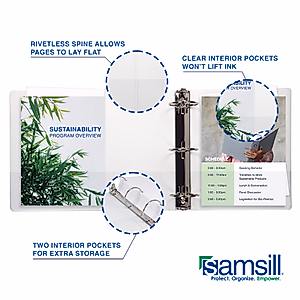 Samsill 1.5 Inch 3 Ring Binders, Made in USA, Economy Round Ring, Clear View Cover, 325 Sheet Capacity - for School, Home, Office - White, 4 Pack