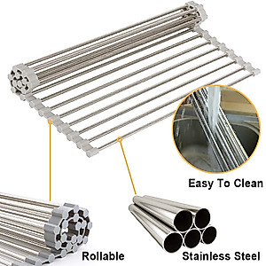 Dish Drying Rack, 2 Pack Roll up Drying Rack, Foldable Utensil Plates Holders, Multipurpose Over Sink Dish Rack Rustproof Silicone Dish Drainers Heat Resistant Mat for Kitchen(18.5x13.8inch)