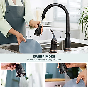APPASO 3 Hole Kitchen Faucet, Bronze Kitchen Sink Faucet with Pull Down Sprayer 3 Modes, Oil Rubbed Bronze Kitchen Faucet with Soap Dispenser and Separate Handle, Kitchen Faucet 3 Pieces, Zinc Alloy
