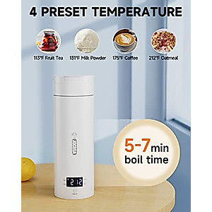 Travel Kettle, Portable Electric Kettle Small Kettle Boiler for Travel and Work, 304 Stainless Steel,BPA Free, 4 Temperature Adjustable with LED Display,Auto Shut-Off and Boil Dry Protection with Keep Warm Function,380ml Mini Kettle.