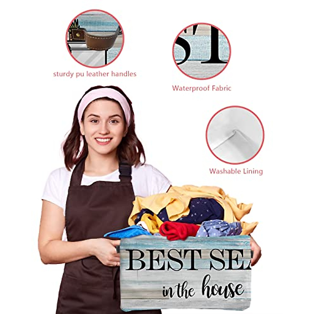 Best Seat in The House Storage Bins 1 Pack, Large Waterproof Storage Baskets for Shelves Closet, Bathroom Retro Toilet Wood Storage Basket Foldable Storage Box Cube Storage Organizer with Handles