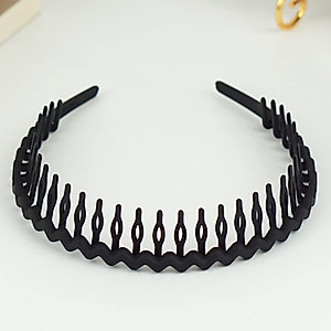 Xiaocao8 5PCS Non Slip Plastic Headbands for Women and Girls Wide Head Bands with Teeth Black Blue White Coffee Pink Green Hair Bands (Black)