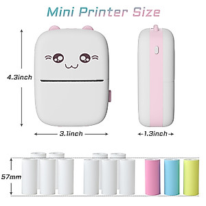 Inkless Sticker Printer, Mini Pocket Thermal Sticker Printer, Bluetooth Pocket Portable Printer with 13 Rolls Thermal Paper, Compatible with IOS and Android Phone for Photo, Memo, Notes(Pink).