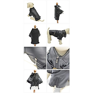 Lovelonglong Cool Dog Leather Jacket, Warm Coats Dogs Windproof Cold Weather Coats for Large Medium Small Dogs, Beagle Clothing Black L-S