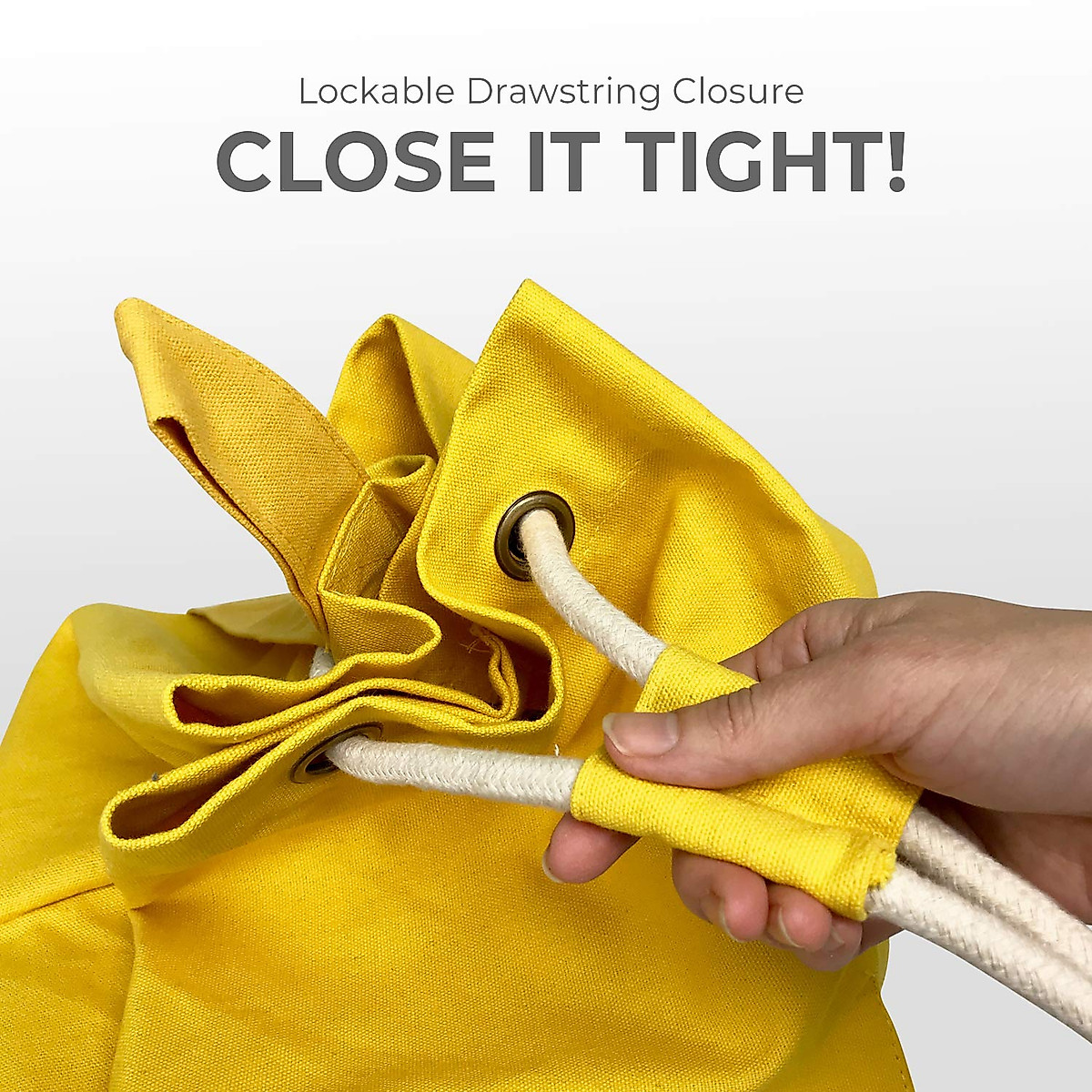 Teeo - Laundry Bag - Dorm Room Essentials - Travel Laundry Bags - College Essentials - Backpack Large Spacious 25”X20” Drawstring 100% Sturdy Cotton Canvas, Hamper Storage Organizer (Yellow)