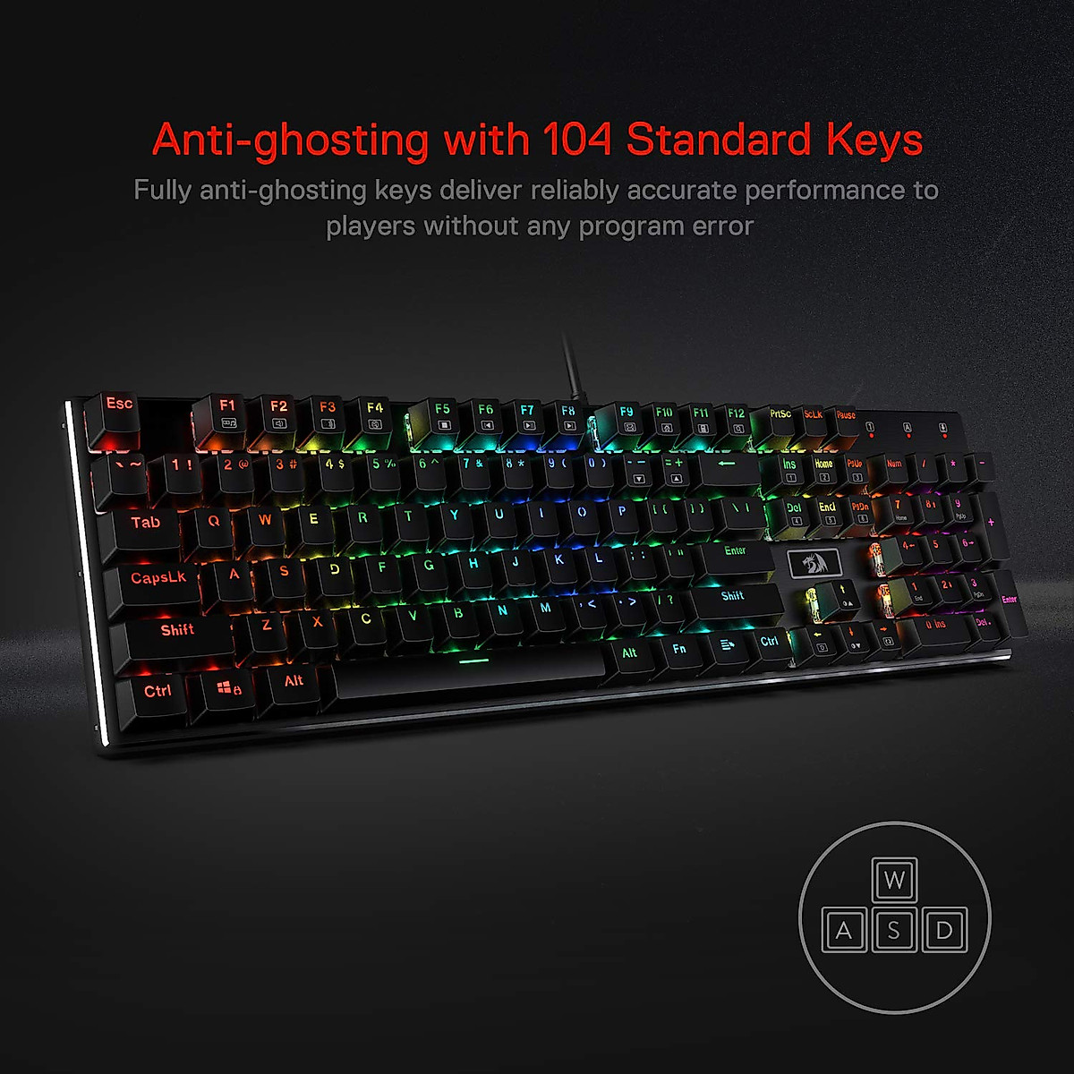 Redragon K556 RGB LED Backlit Wired Mechanical Gaming Keyboard, 104 Keys Hot-Swap Mechanical Keyboard w/Aluminum Base, Upgraded Socket and Noise Absorbing Foams, Quiet Linear Red Switch