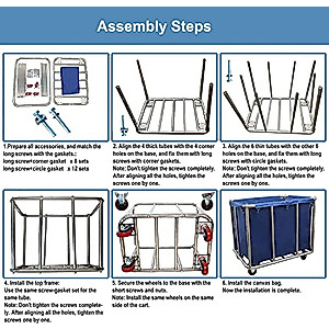 Commercial Laundry Cart, 400L large Laundry Rolling Bins with Removable Waterproof Canvas, Heavy Duty Stainless Steel Laundry Hampers with Wheels for Hotels & Hospital, 440lbs Load (blue1)