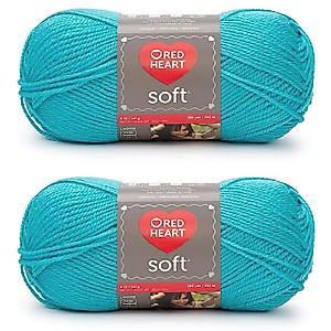 Red Heart Soft Turquoise Yarn - 2 Pack of 141g/5oz - Acrylic - 4 Medium (Worsted) - 256 Yards - Knitting/Crochet