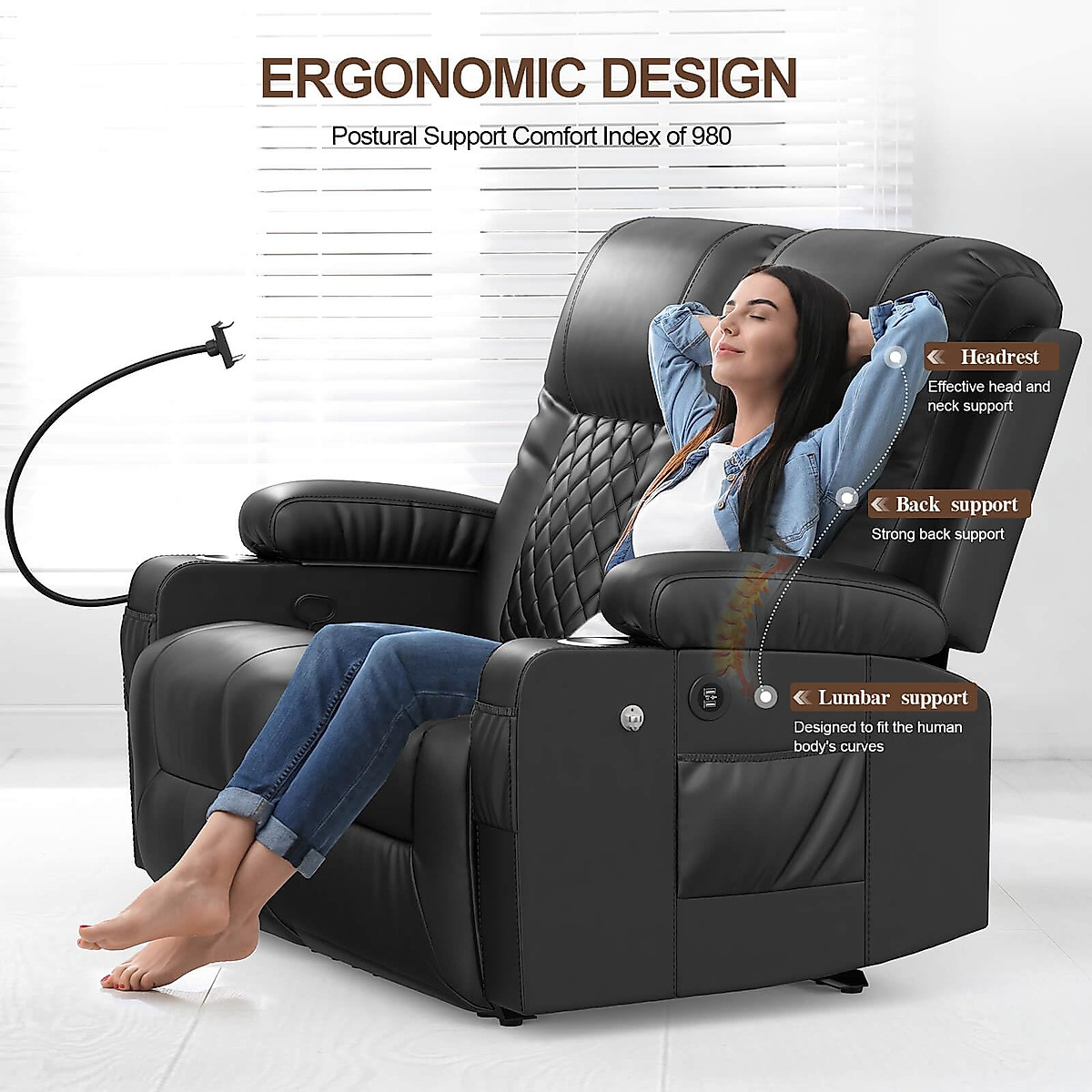 FURNIMAT Loveseat Recliner Sofa, 2 Seater Reclining Loveseat Sofa, PU Leather Recliner Loveseat Couch, Modern Recliner Chair for Living Room, with Cup Holder and 2 Cell Phone Holder, USB Ports, Black