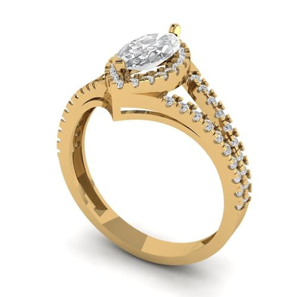 Clara Pucci 1.20ct Marquise Cut Solitaire W/Accent Halo Genuine Moissanite Wedding Promise Anniversary Bridal Ring 18K Yellow Gold 9.5