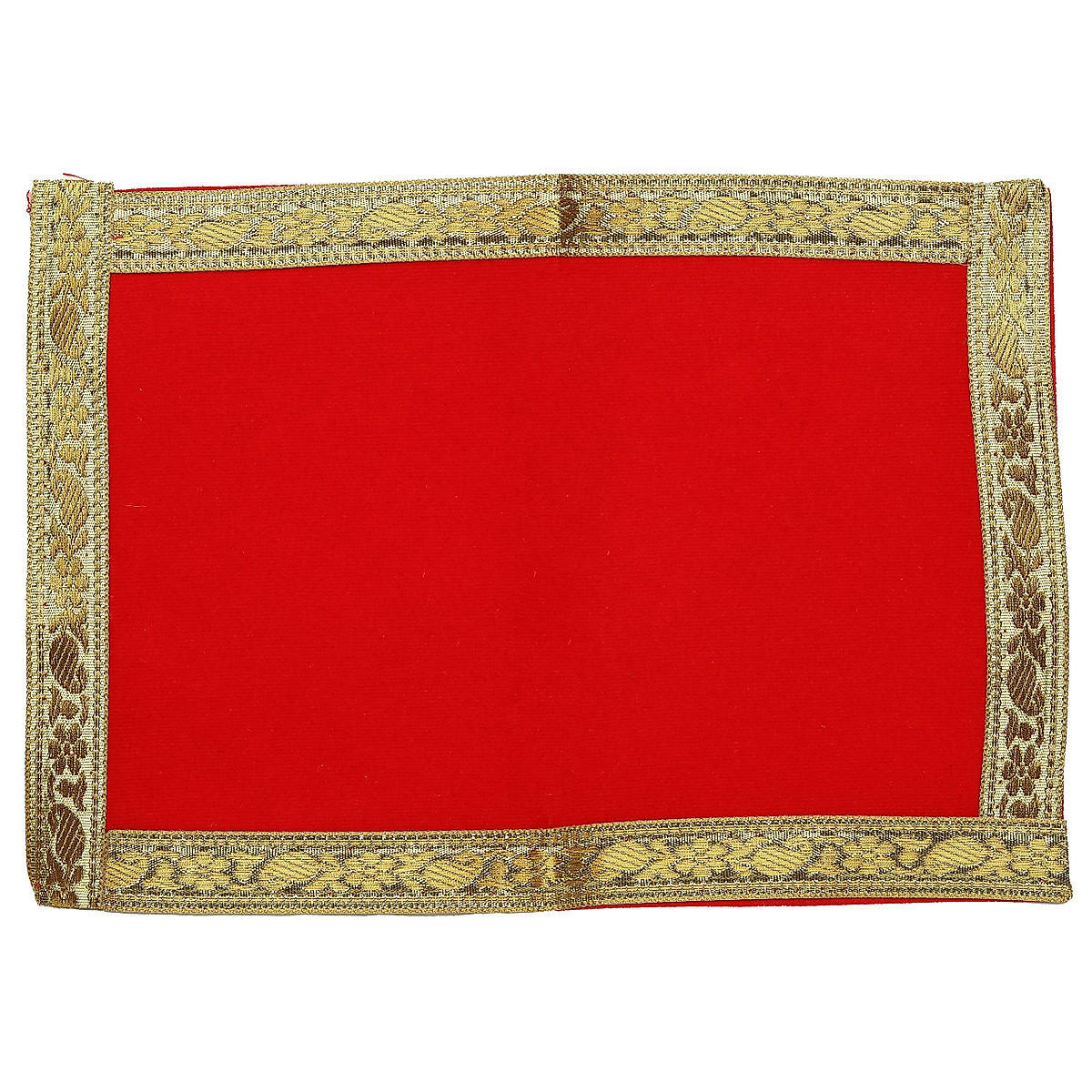 Set of 2 Red Velvet Pooja Cloth Mat Aasan Decorative Cloth (Size:-7 Inches X 10 Inches,) for Multipurpose Puja Indian Traditional Festival Decorations Item and Article Gift