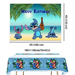 Tropical Luau Happy Birthday Backdrop and 70x42in Tablecloth for Kids Baby Shower Birthday Party Supplies Decorations 6x4ft