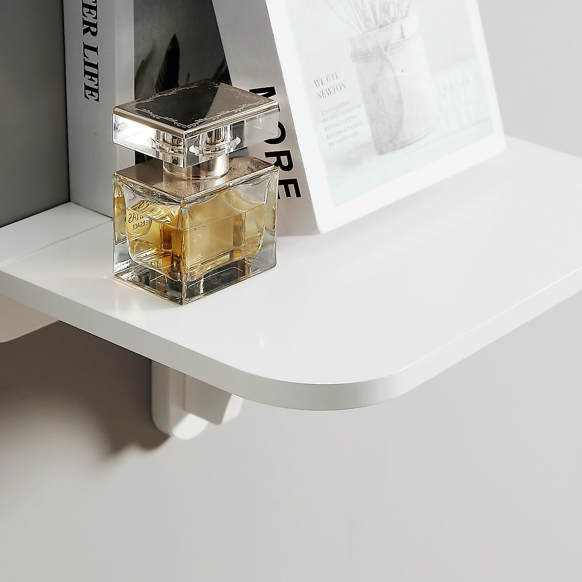 WELLAND 11.8" x 8.25" White Wall Mounted Desk Small Floating Shelves Set of 2 Folding Wall Shelves Drop-Leaf Table Fold Down Desk for RV, Camper, Loft Beds